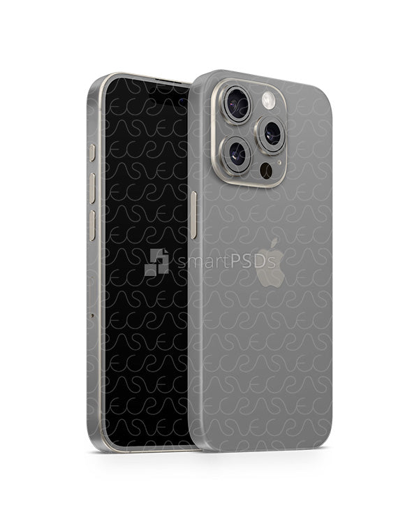 iPhone 15 Pro (2023) PSD Skin Mockup Template Angled — VecRas
