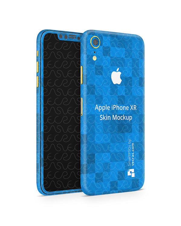 Apple iPhone XR Vinyl Skin Design Mockup 2018 (Front-Back Angled) — VecRas