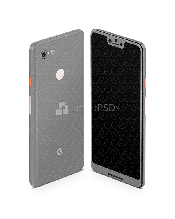 Google Pixel 3 XL Vinyl Skin Design Mockup 2018 (Front-Back Angled ...